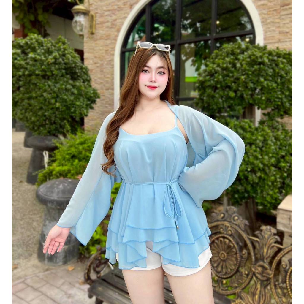 [รุ่น:น้องขนมชั้น] เสื้อชีฟองระบาย 3 ชิ้น สาวอวบ | Shopee Thailand