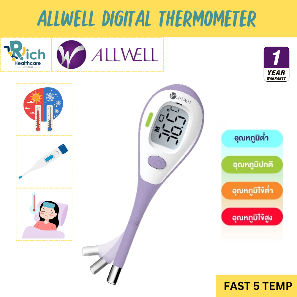 ALLWELL Digital Thermometer เครื่องวัดอุณหภูมิร่างกายแบบดิจิตอล รุ่น Fast5 [1 Year Warranty ...