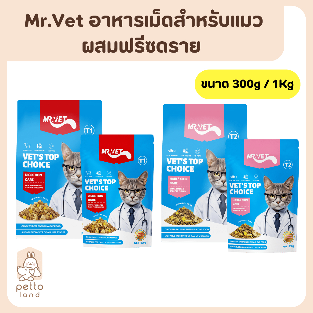 Mr.Vet อาหารเม็ดแมวผสมฟรีซดราย ขนาด 300g/1Kg | Shopee Thailand