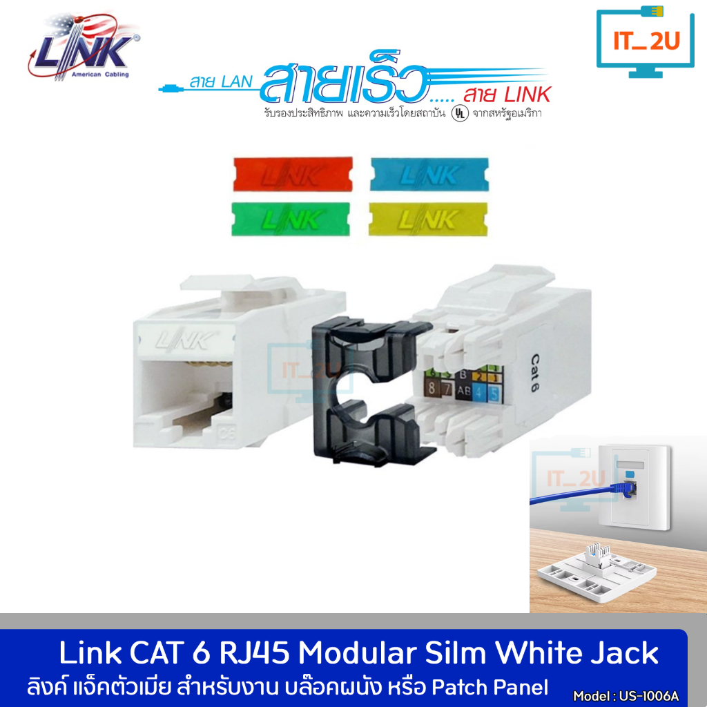 Link US-1006A Jack RJ45 CAT6 Slim White เต้ารับสายแลนแบบ Cat6 ตัวเมีย ...