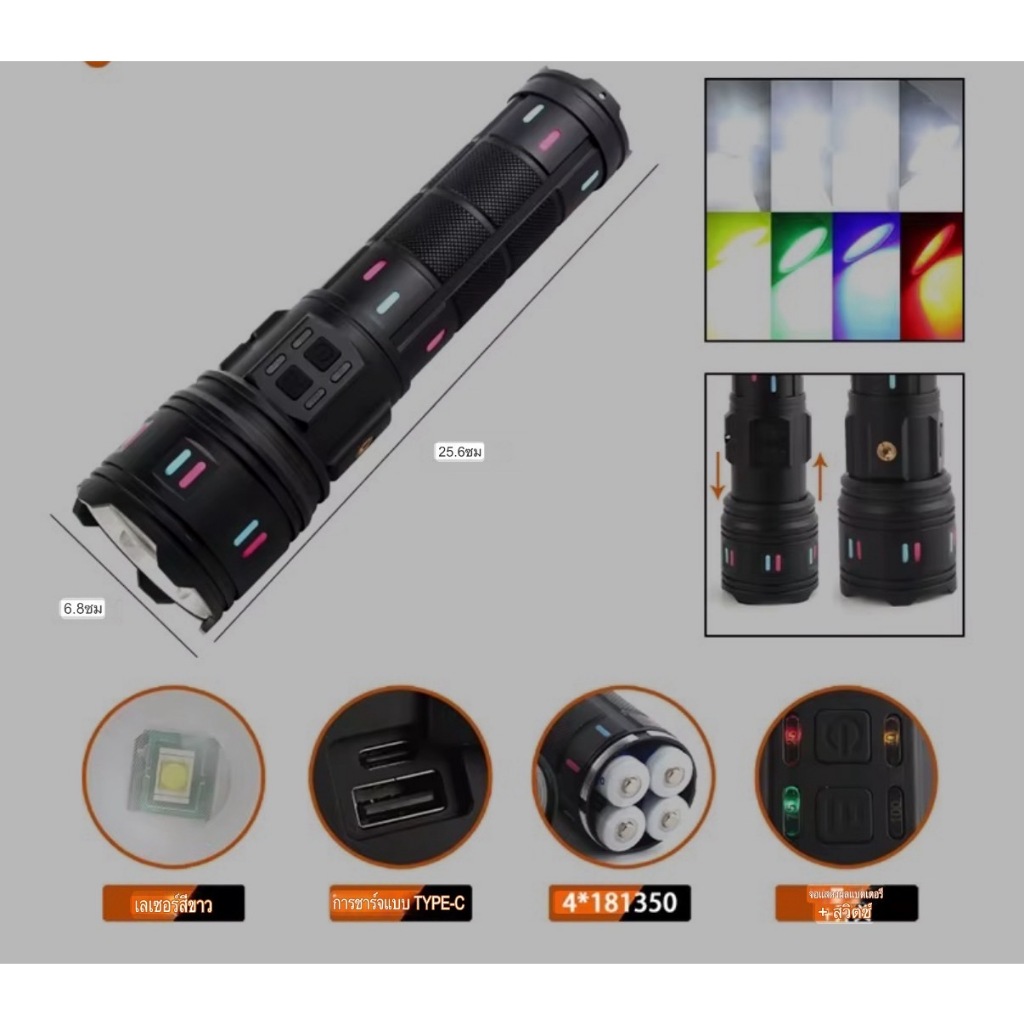 ไฟฉายพกพาสีเรืองแสง AK177-1 /AK177 มี2รุ่น ซูม Rower Vank 3000M ...