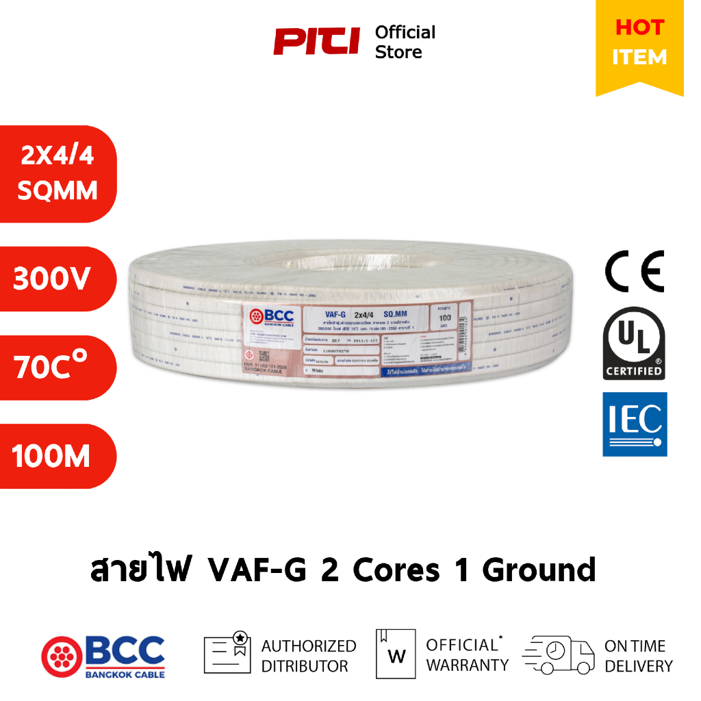BCC สายไฟ VAF-G 2x4/4 SQMM 300/500V 100M Bangkok Cable | Shopee Thailand