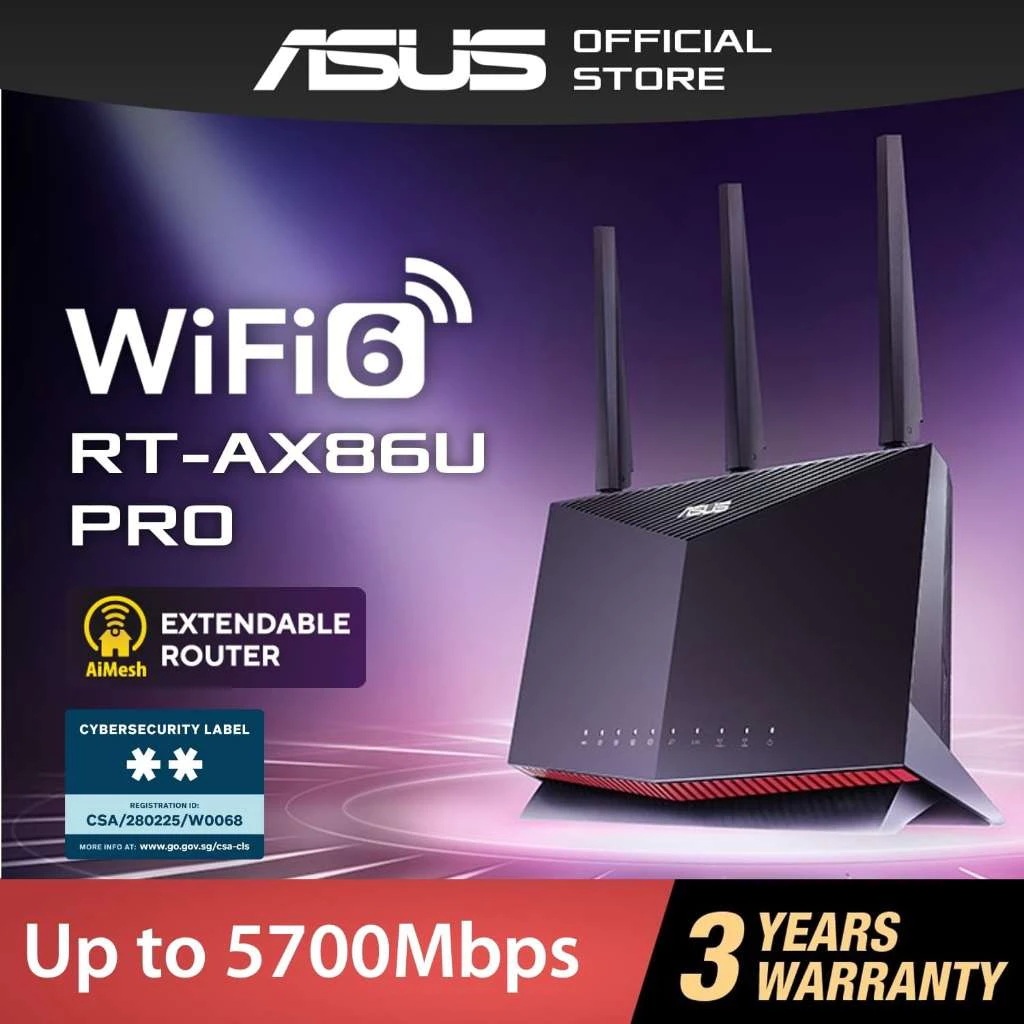 ASUS (RT-AX86U PRO) AX5700 Dual Band WiFi 6 Extendable Gaming Router, 2 ...