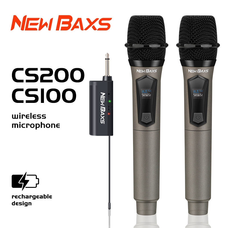 New Baxs CS100/CS200 ไมโครโฟนคู่ไร้สาย UHF รุ่น ไมโครโฟนชาร์จแบบชุบสี ...