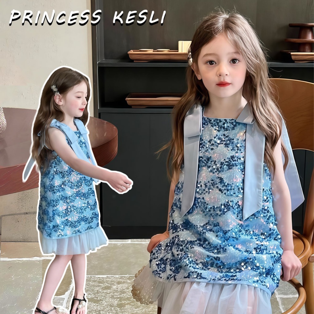 PRINCESS KESLI ชุดแขนกุดหางนางเงือกสำหรับเด็กผู้หญิง ชุดเจ้าหญิงแฟชั่น ...
