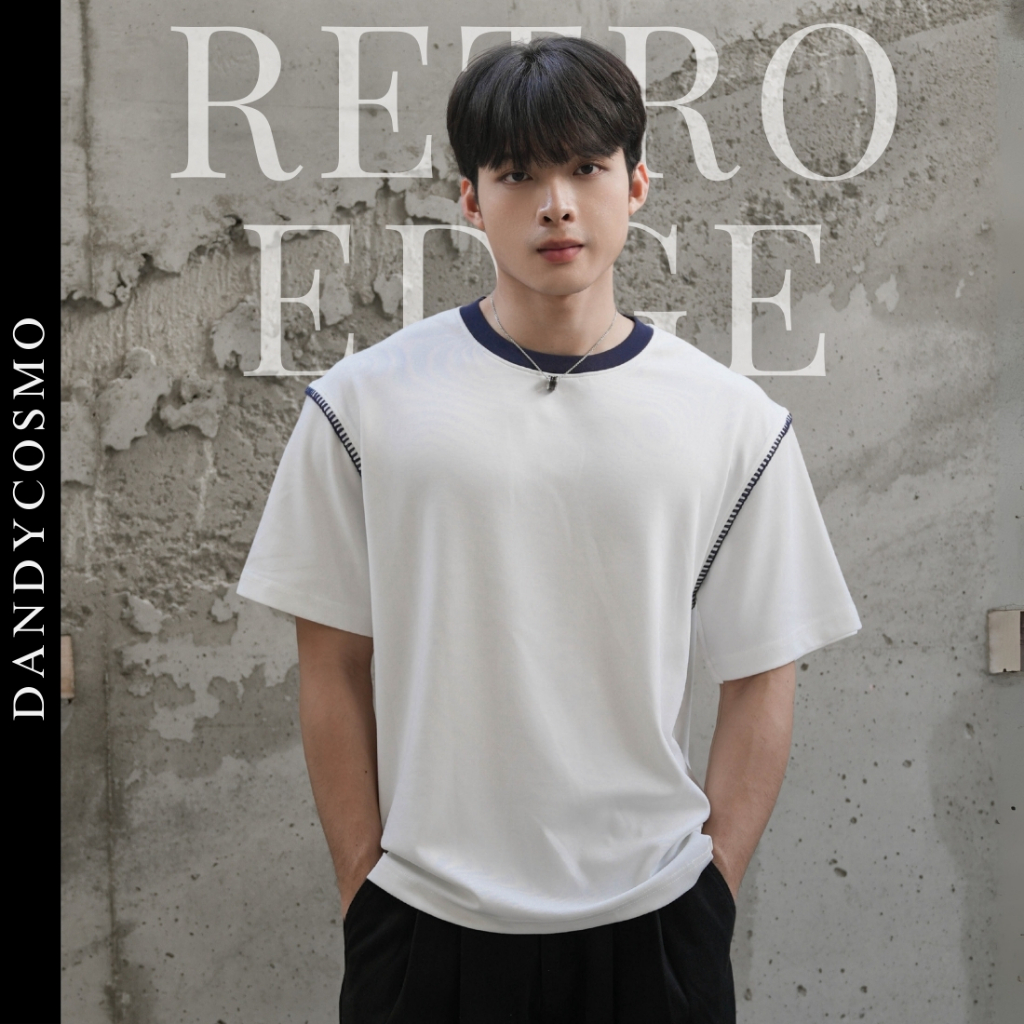 DANDY COSMO | [4สี] เสื้อยืดแต่งขอบคอกลม ทรงหลวม ใส่สบาย คูลโทน รุ่น ...