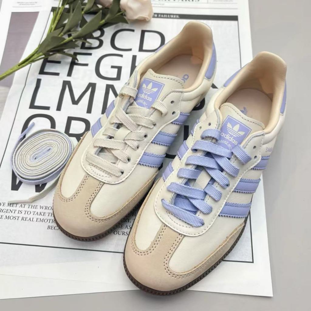 （ของแท้ 100 %）adidas originals samba OG gazelle JI2678 ขาว/เทา/ม่วง ...