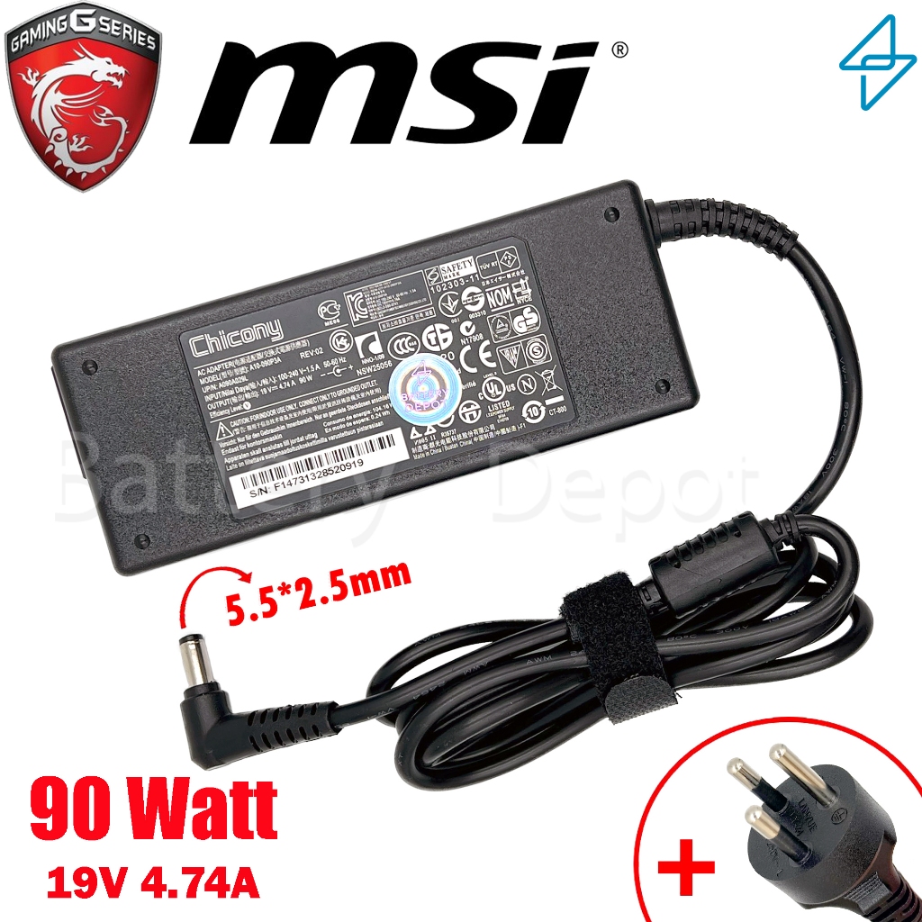 MSI Adapter ของแท้ 19V/4.74A 90W หัวขนาด 5.5*2.5mm สายชาร์จ MSI Adapter ...