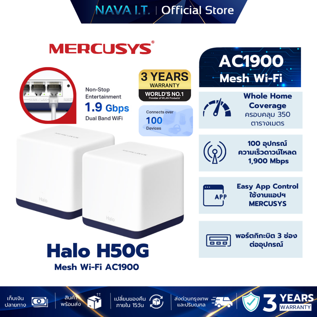 MERCUSYS HALO H50G PACK 2 AC1900 WHOLE HOME MESH WI-FI SYSTEM | Shopee ...