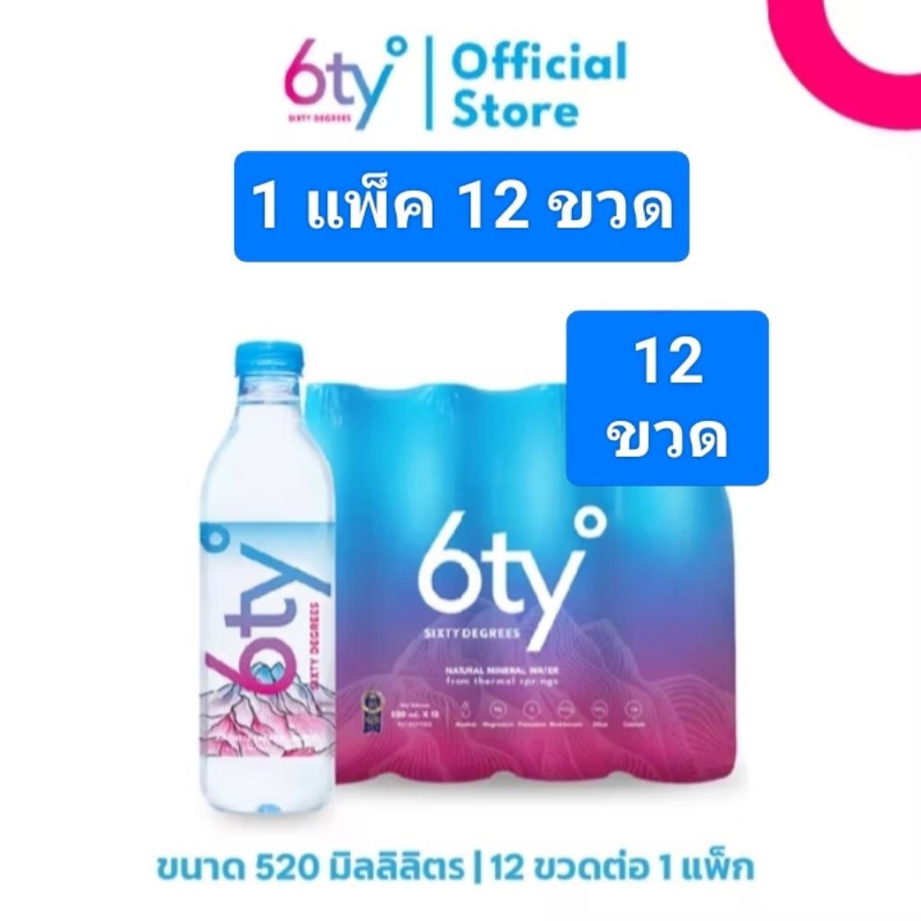 [มีปลายทาง]ส่งไวมากๆ 520ml แพ็ก12ขวด และ 1,250ml.แพ็ก6ขวด น้ำแร่ 6ty Degrees Mineral Water ...