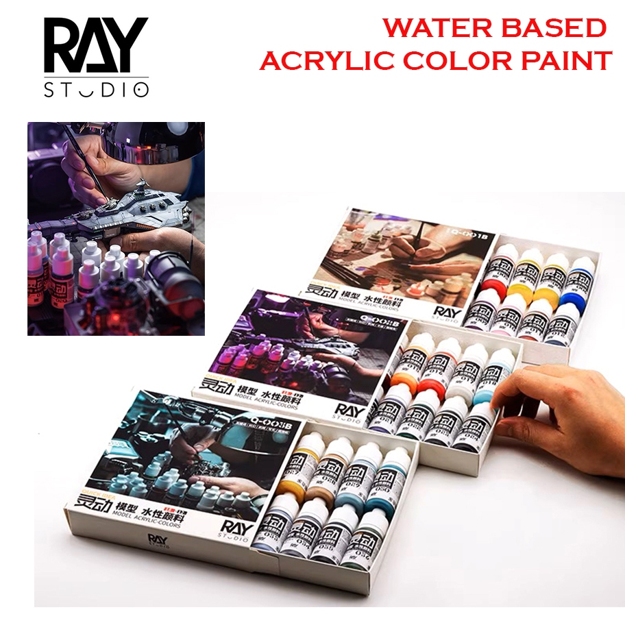 [RAY STUDIO] WATER BASED ACRYLIC COLOR PAINT FLAT TYPE MODEL KIT TOOLS ...