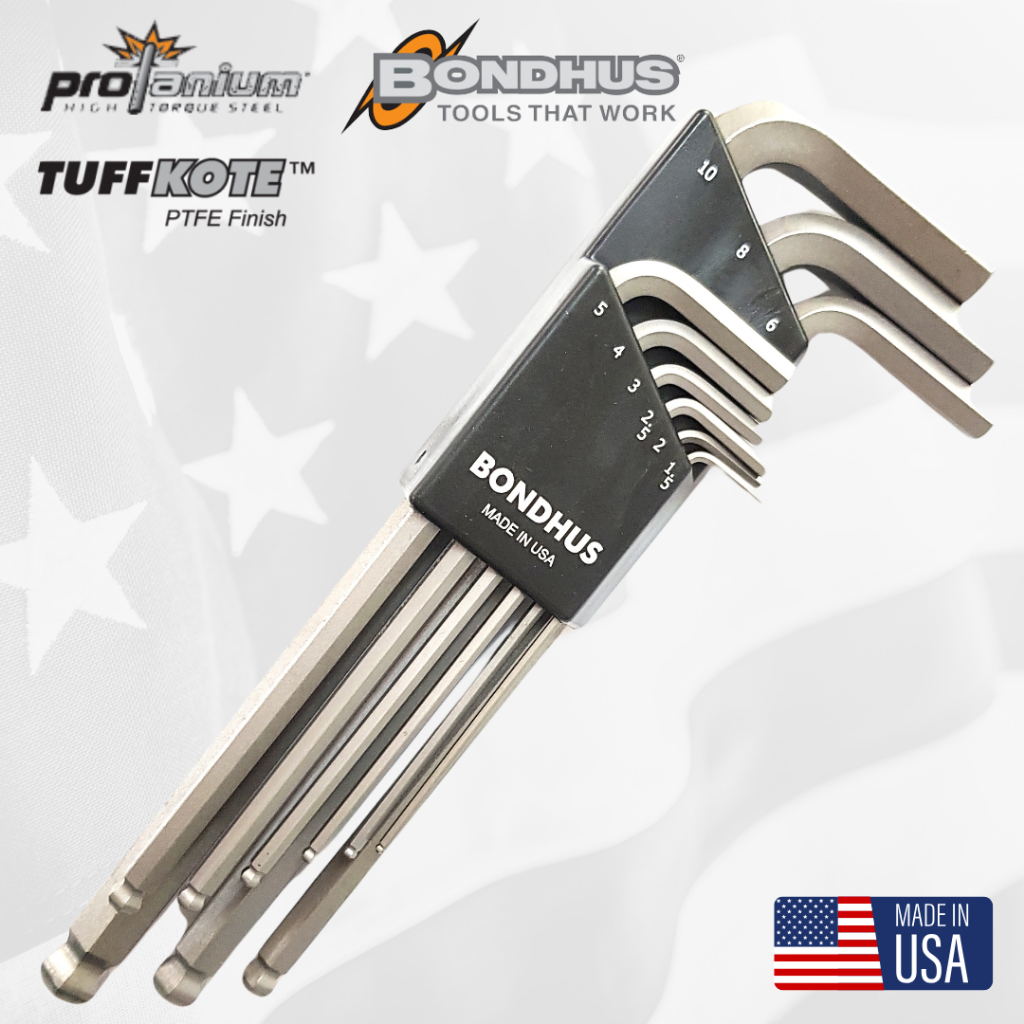 BONDHUS ประแจหกเหลี่ยมตัวแอล หัวบอล แบบยาว 9ตัวชุด ขนาด 1.5 - 10mm.(มิล) No.17599 TUFF-KOTE ...