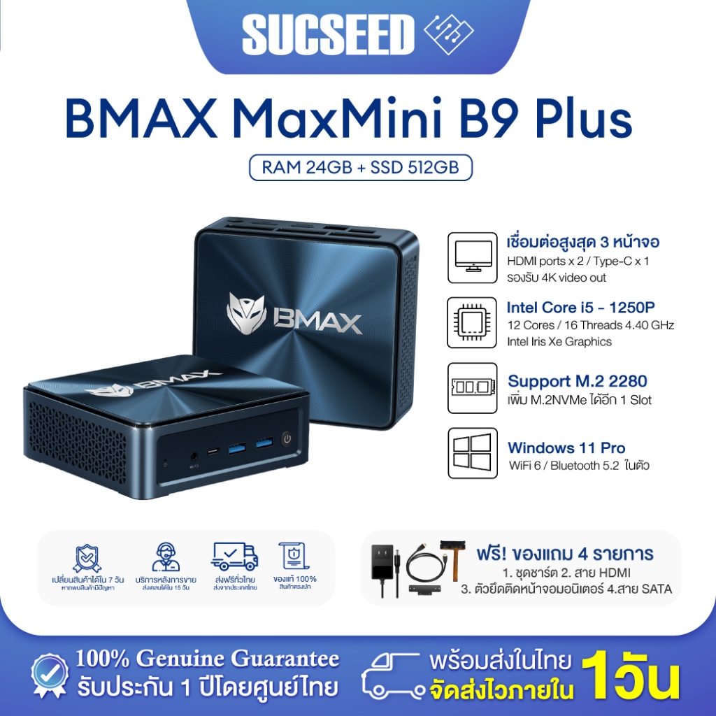 【NEW 2025】BMAX B9 Plus Mini PC มินิ พีซี Windows11 CPU GEN12 Intel Core ...