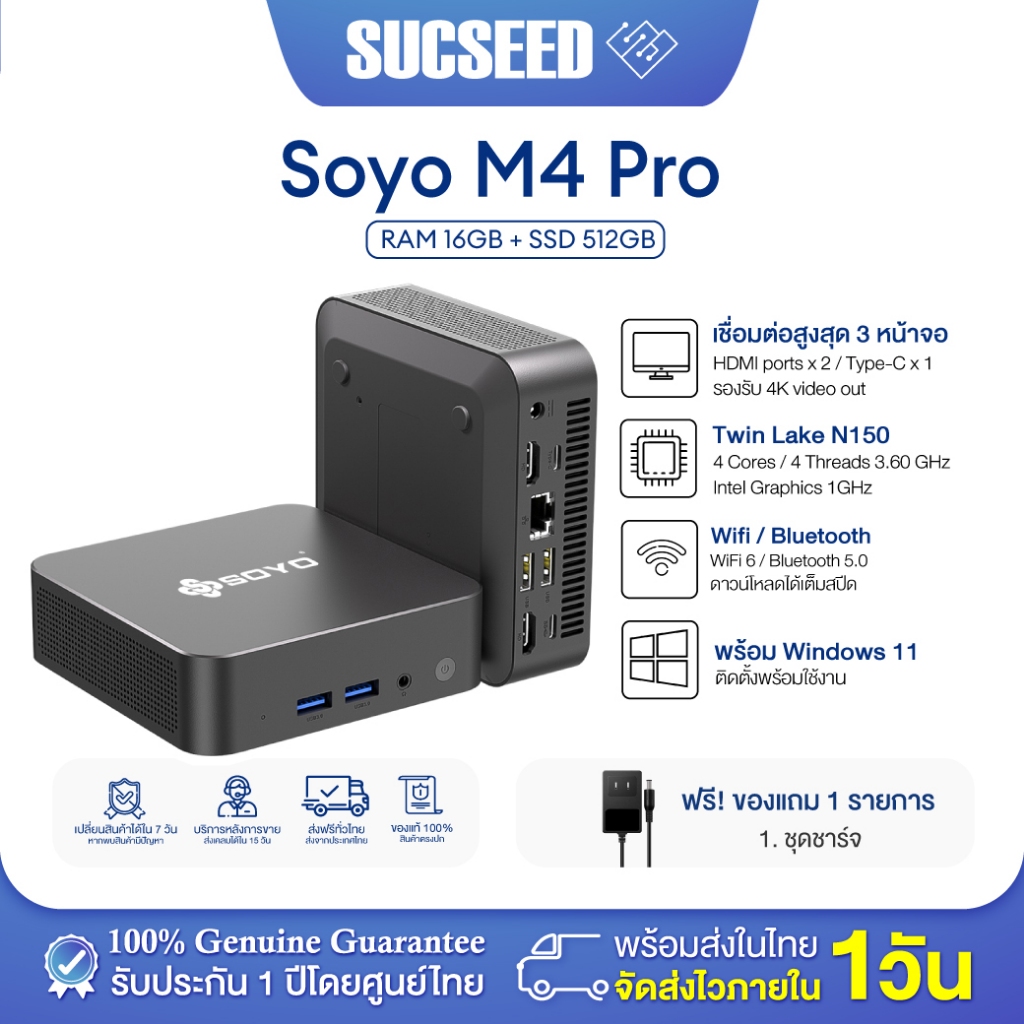Teclast Soyo M4 Pro Mini PC Gen13 N150 3.6GHz RAM 16GB SSD 512GB ประกัน 1 ปีในประเทศไทย | Shopee ...