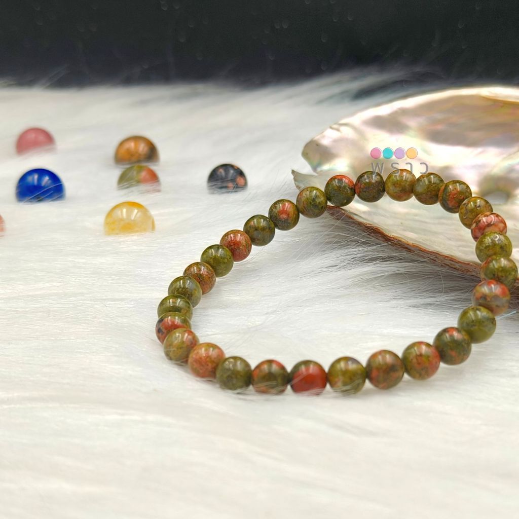 “พราว” สร้อยข้อมือ หินยูนาไคท์ (Unakite) 💚💚 หินถูกหวย ขนาดหิน 6 มิล ...