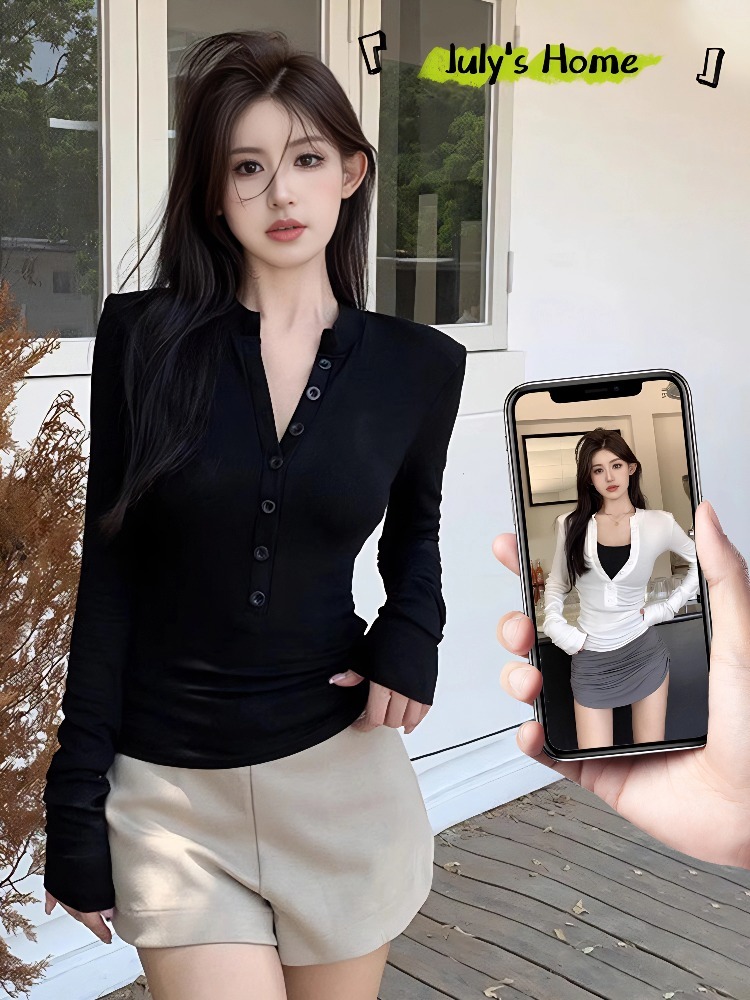 เสื้อเเขนยาว เสื้อครอป สาวY2K ทรงเข้ารูป ผ้ายืดได้#J2339 | Shopee Thailand