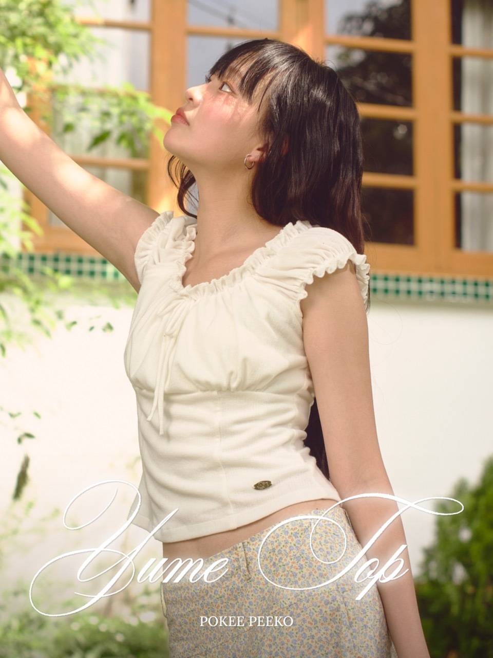 POKEE | YUME TOP เสื้อขาวเนื้อผ้ายืดฉลุ ใส่ได้ 2 แบบ มีซับใน | Shopee Thailand