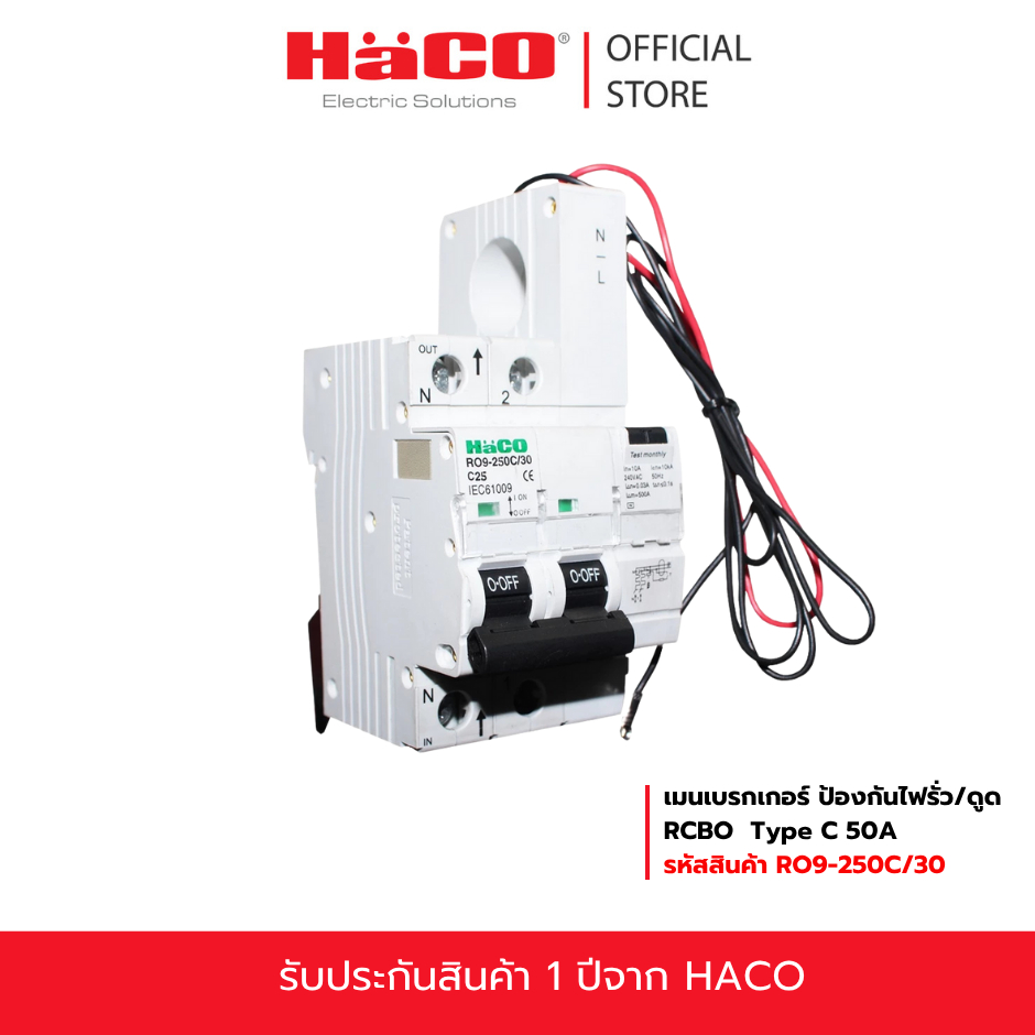 HACO เมนเบรกเกอร์ ป้องกันไฟรั่ว/ดูด RCBO Circuit breaker Type C 50A ...