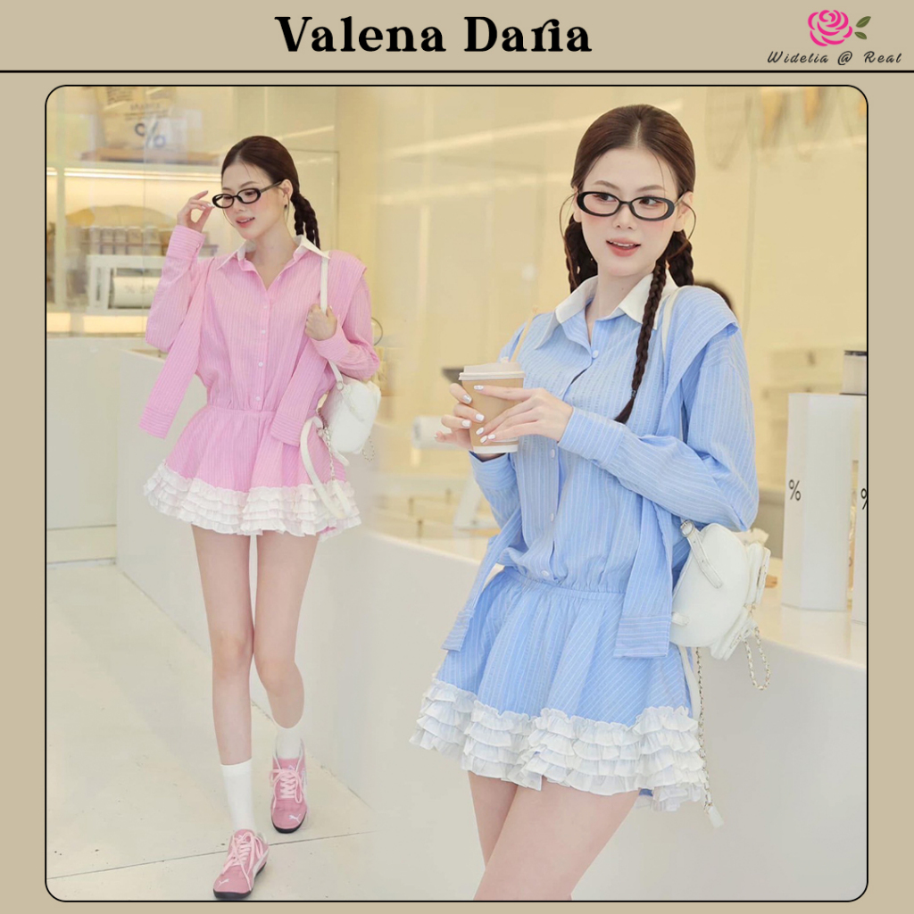 Valena Daria Dress เดรสทรงเชิ้ตแขนยาว ไหล่มีแขนเสื้ออีกชั้นสามารถผูก ...
