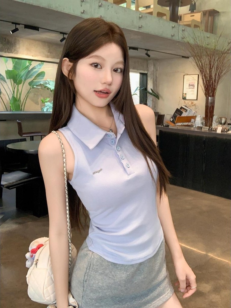 Sun🛍️พร้อมส่ง🛍️เสื้อกั๊กแขนกุดคอวีสำหรับผู้หญิง ทรงเข้ารูปสำหรับฤดูร้อน 4566