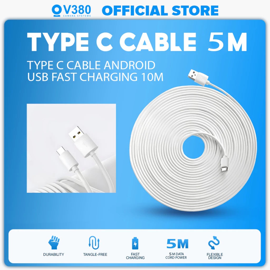 V380 USB Type C 3M 5M 8M สายชาร์จ Android สายชาร์จ USB Connector ...