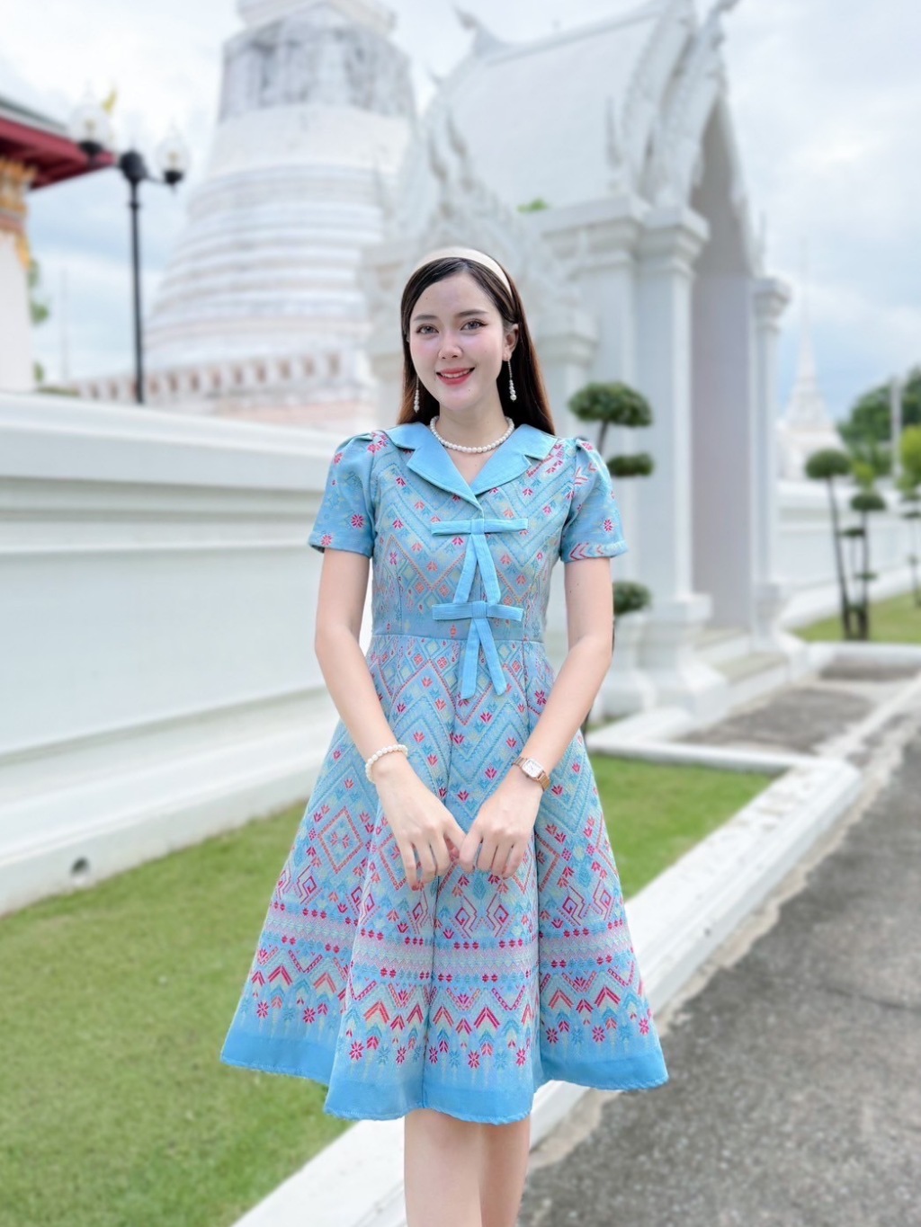 E8-E12 เดรสผ้าทออัดกาว แต่คอปกสีพืน | Shopee Thailand