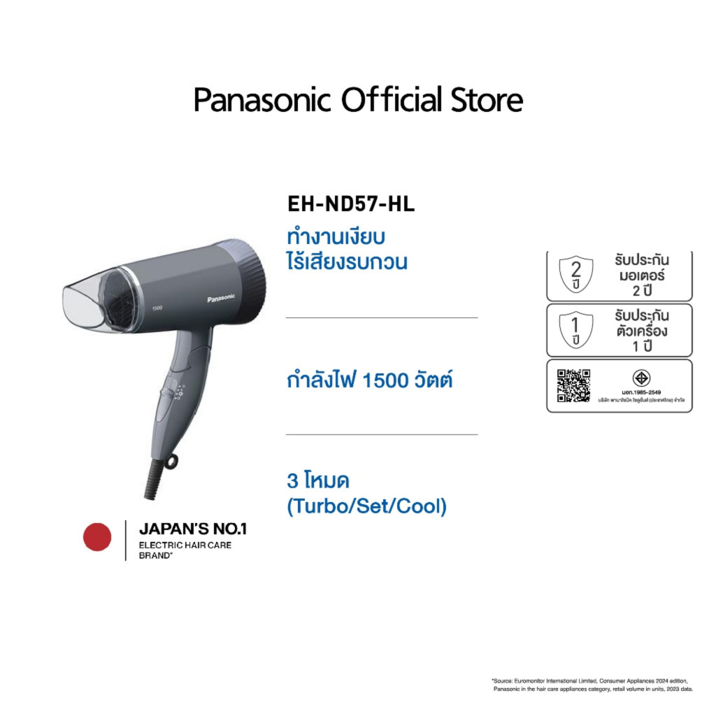 Panasonic รุ่น EH-ND57-H ไดร์เป่าผม Hair Dryer (1500 วัตต์) L กำลังไฟ ...