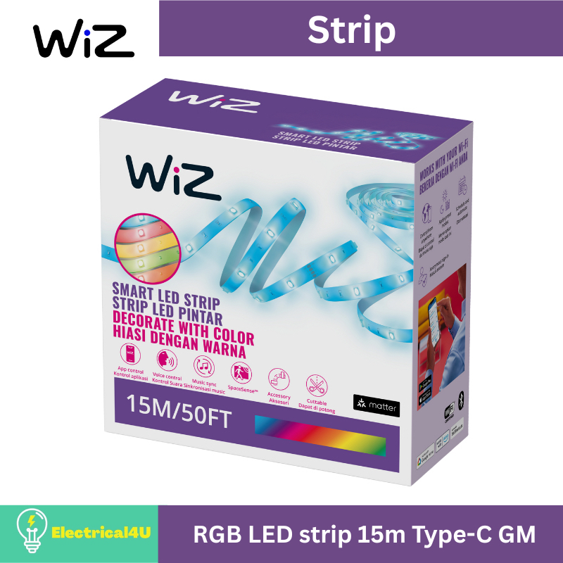 WiZ RGB LED Strip 15m ไฟเส้นอัจฉริยะเปลี่ยนสีได้ 16 ล้านสี ขนาด 15 เมตร (ตัดได้ต่อไม่ได้ ...