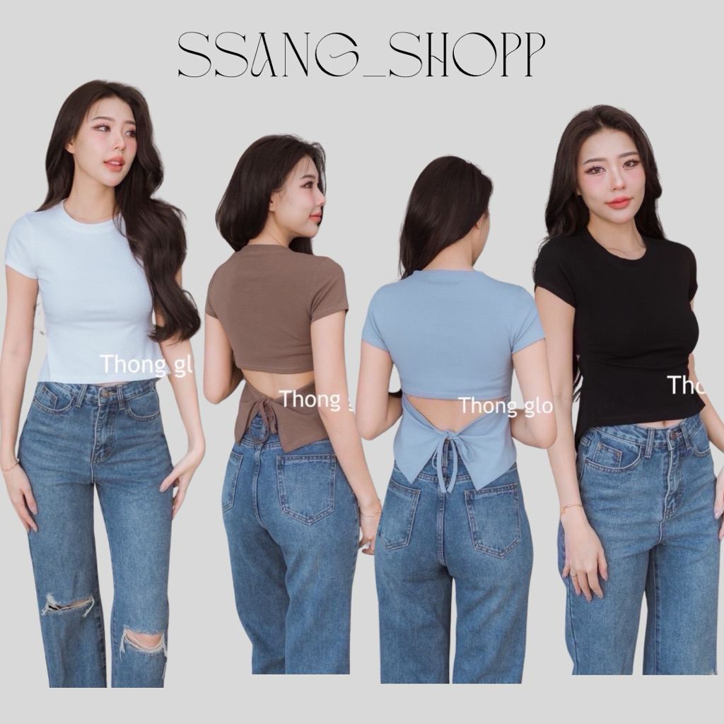T272 เสื้อคอกลม ผ้ายูนิโคล่ ดีเทลผูกหลัง | Shopee Thailand
