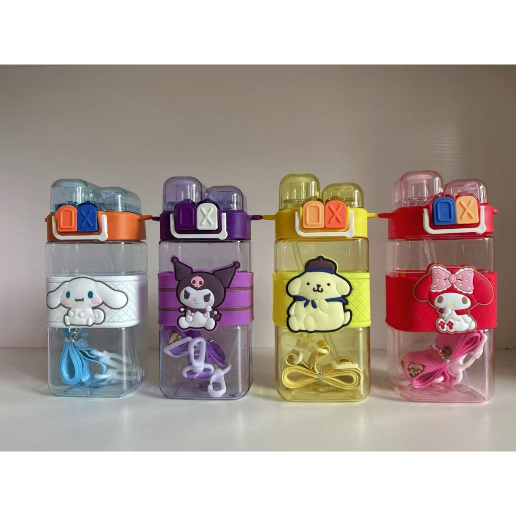 พร้อมส่ง💕 2in1 กระติกน้ำเด็ก หลอด+ยกดื่ม 520ml มีสายสะพาย ลายการ์ตูน ขวดน้ำเด็ก ทรงเหลี่ยม ...