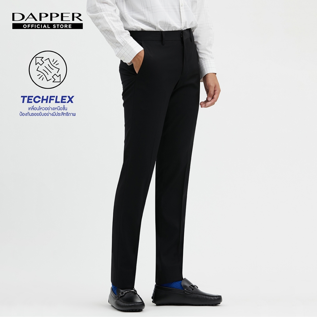 DAPPER กางเกงขายาว รุ่น TECHFLEX ทรง Slim-Fit สีดำ (TB9/BK/684SR1) | Shopee Thailand