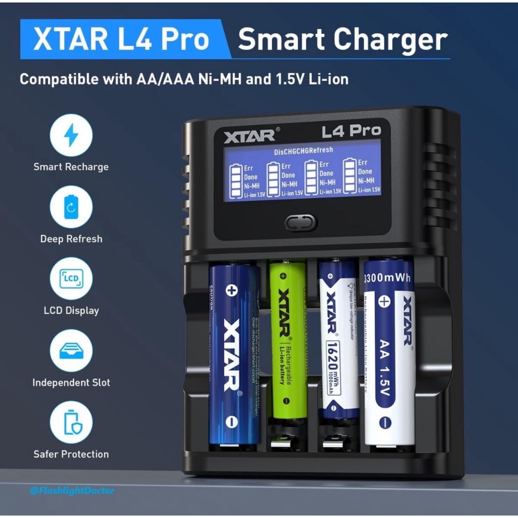 XTAR L4 Pro Smart Charger for AA/AAA Lithium 1.5V & Ni-MH 1.2V เครื่อง ...