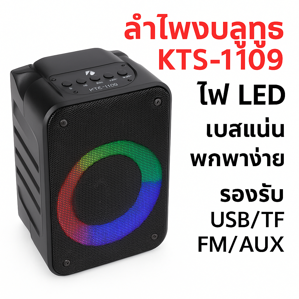 ลำโพงบลูทูธ KTS-1109 ไฟ LED | เบสแน่น พกพาง่าย รองรับ USB/TF/FM/AUX ...