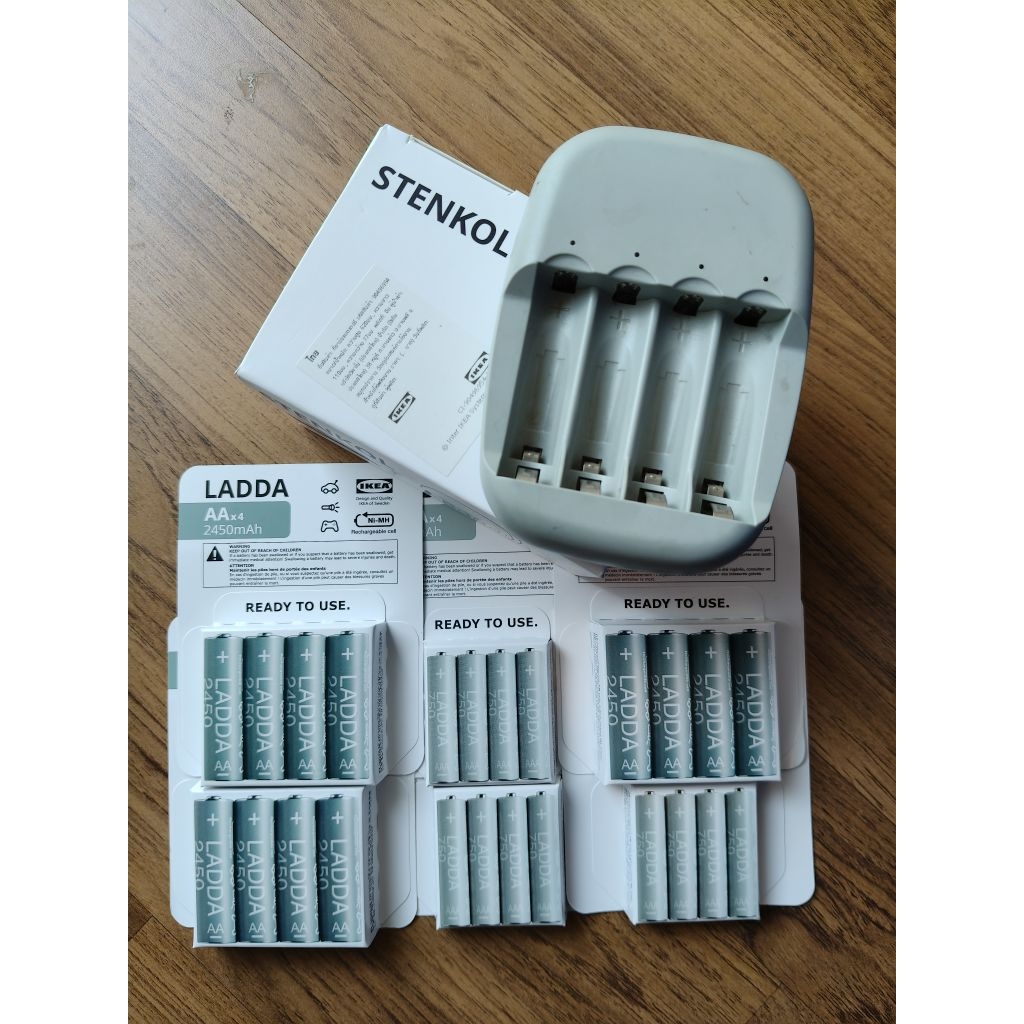 IKEAshopping IKEA LADDA ถ่านชาร์จ ikea แท้ ถ่าน4ก้อน แบตเตอรีชาร์จไฟ AA AAA ที่ชาร์จแบต stenkol ...