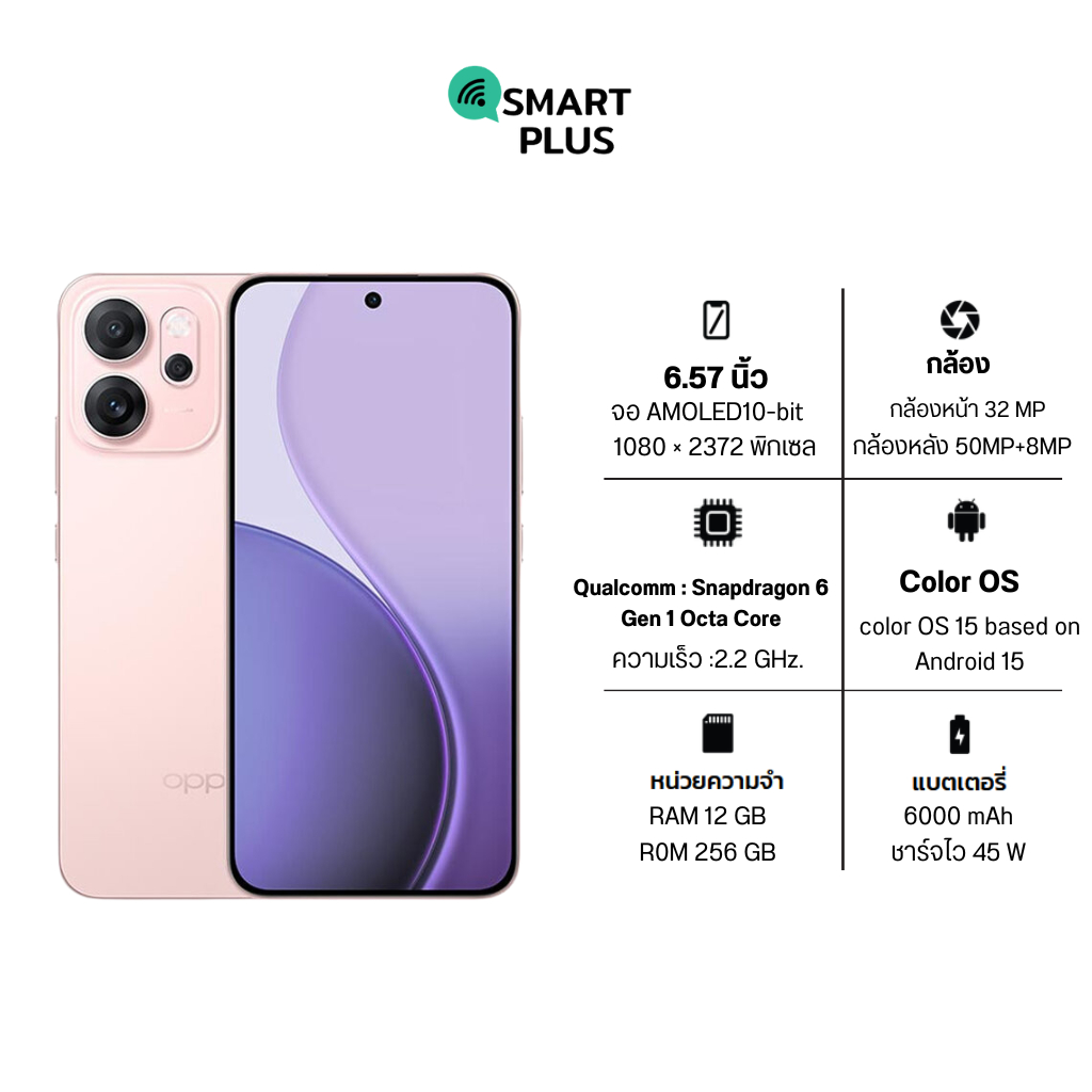 Oppo Reno 14 F 5G (12/256) ประกันศูนย์ 12 เดือน [ หน้าจอ 6.57 นิ้ว แบต ...
