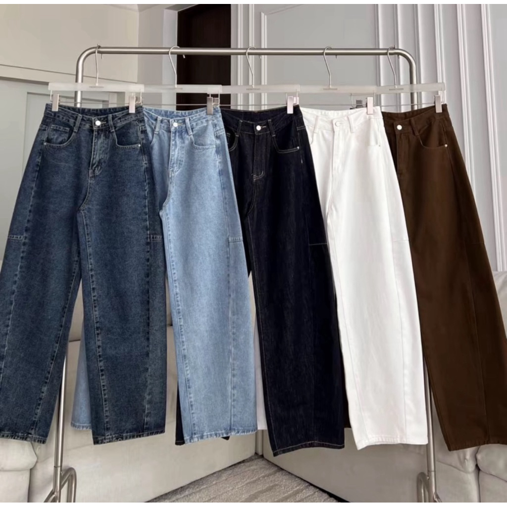 PROMTHONG BKK : กางเกงยีนส์ขายาวกระบอกใหญ่ สีน้ำตาล L (new) | Shopee ...