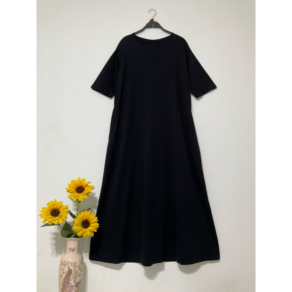 DS65 เดรสมินิมอล MUJI สีดำ ไซส์ M-Lอก38-40“ ทรงเอ มีกระเป๋า ผ้านิ่มใส่สบาย | Shopee Thailand