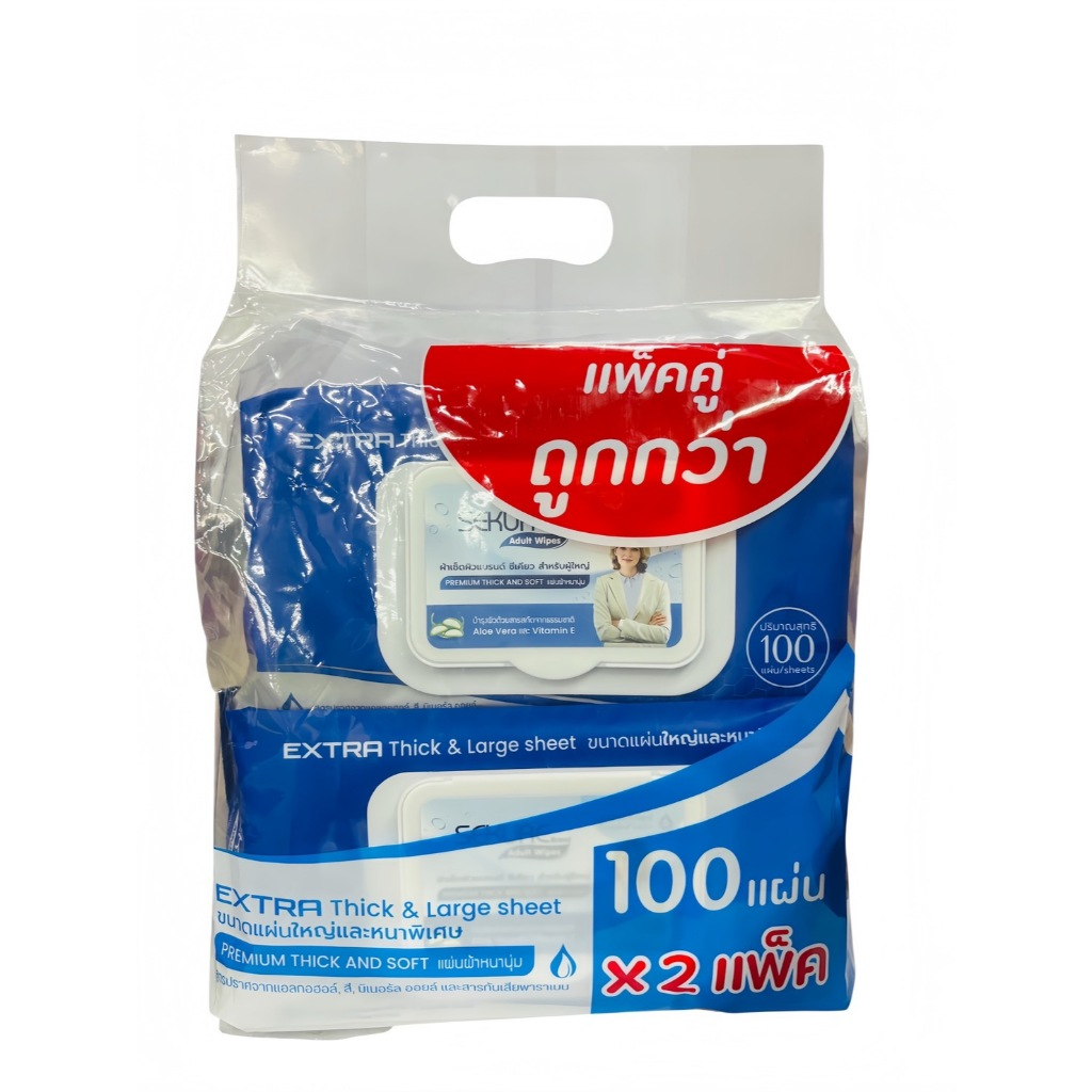 SEKURE Adult Wipes ซีเคียว ผ้าเช็ดผิวสำหรับผู้ใหญ๋ 100 แผ่น แพ็คคู่ ...