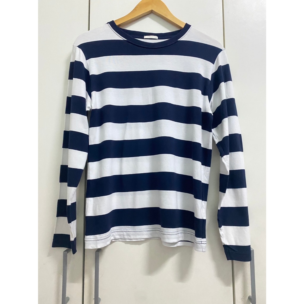 GU แขนยาวผ้าลายทางกรม ป้าย Tag ครบ | Shopee Thailand