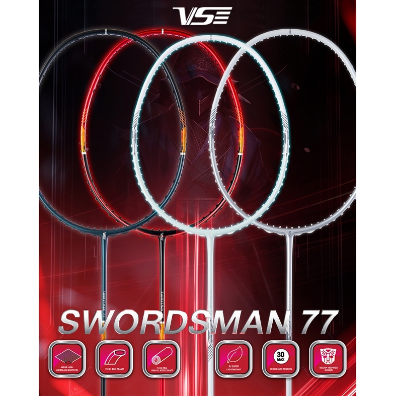 (แถมฟรีซองเต็ม+เอ็น) ไม้แบดมินตัน Venson รุ่น Swordman77 (5U) Badminton ...
