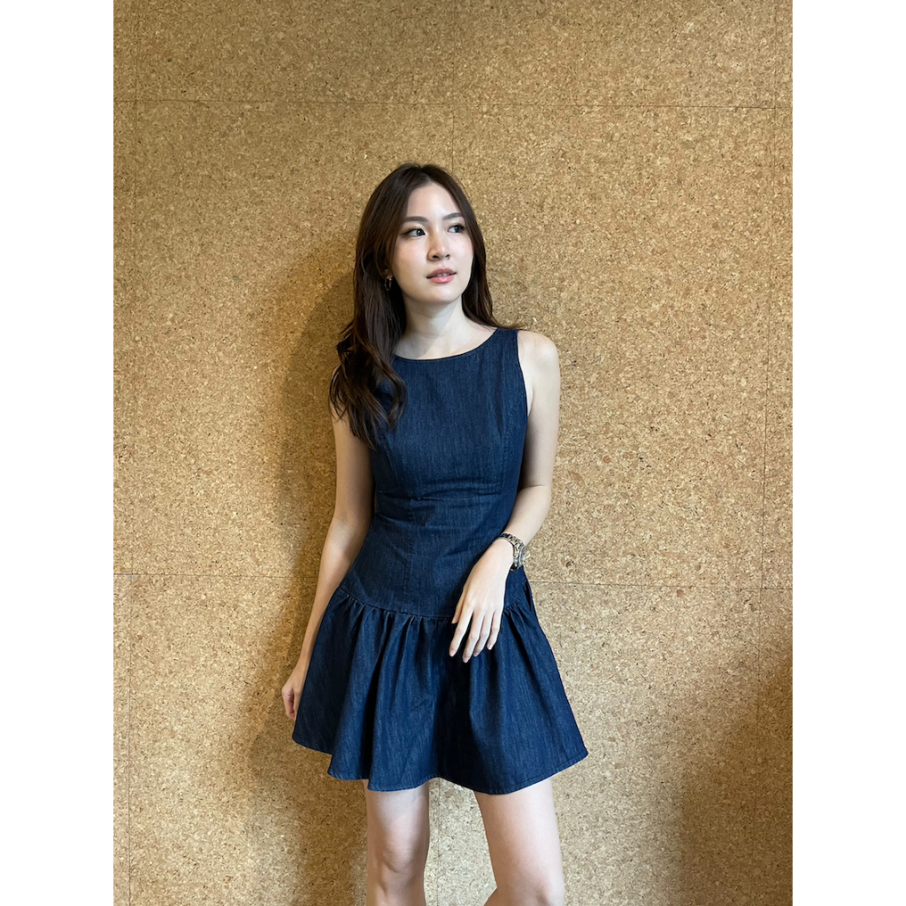 GRIS Open-Back Denim Mini Dress (ready to ship all size) | Shopee Thailand