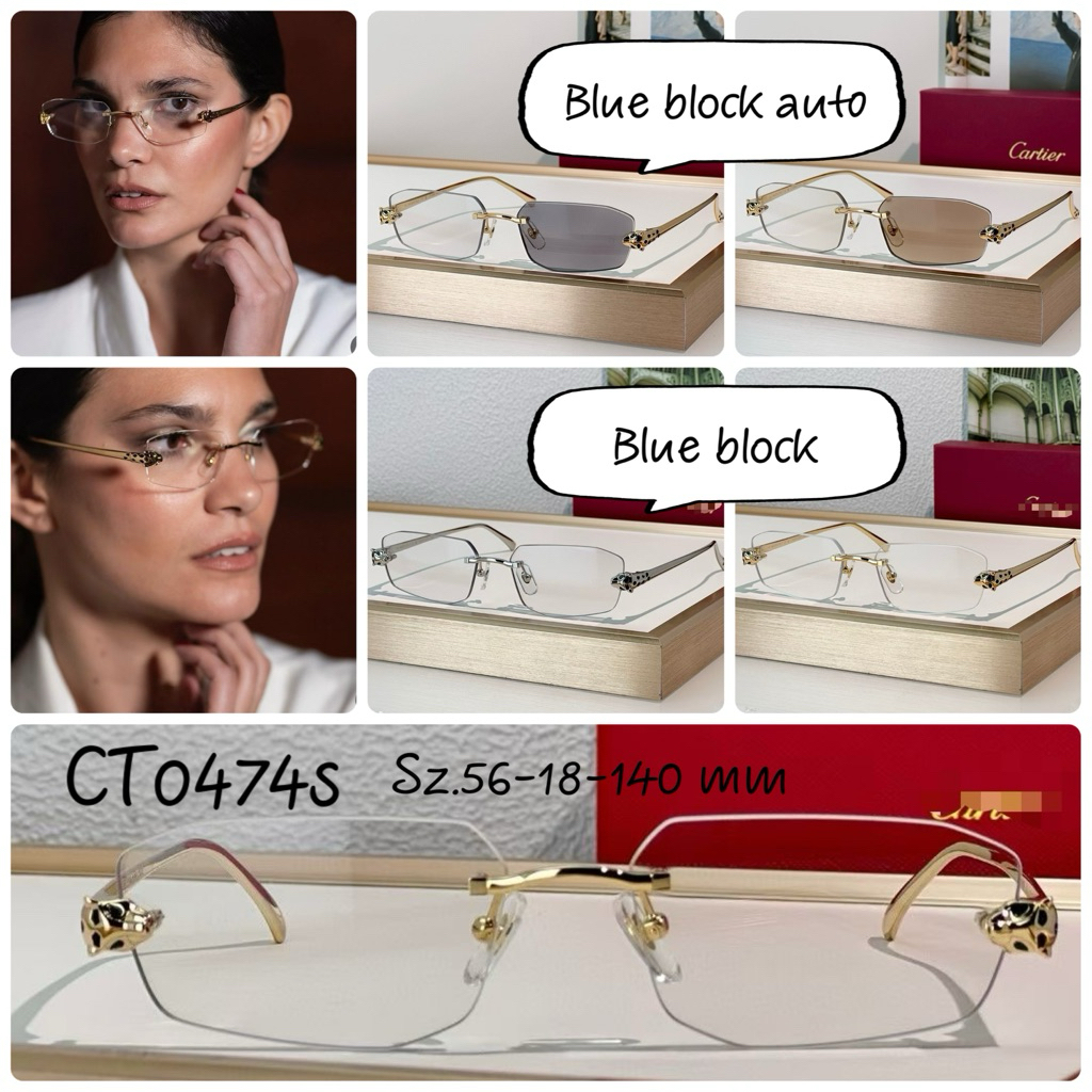 กรอบแว่นตา เจาะ ลายเสือ CT0474s เลนส์ blue block 100% และ blue block auto เปลี่ยนสีอัตโนมัติ ทรง ...
