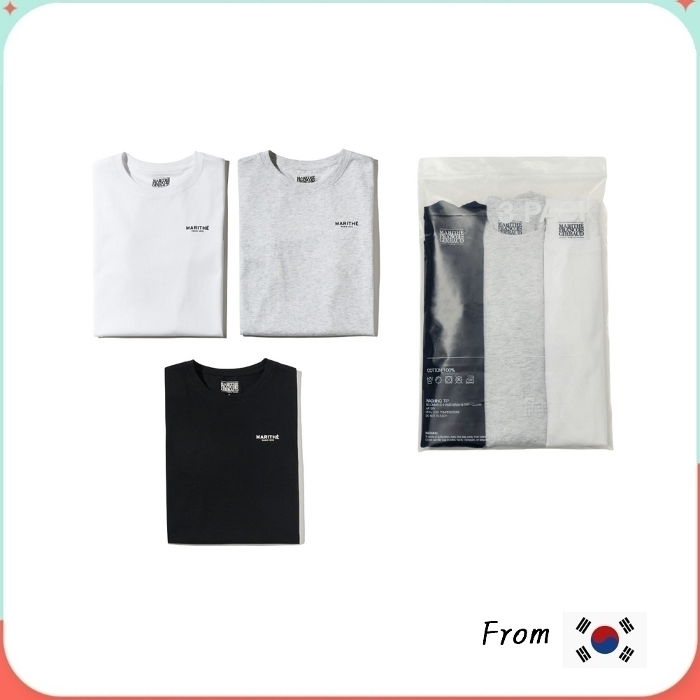 Marithe Francois Girbaud W 3Pack Small Regular Logo Tee Mix (Black, Light Heather, White ...