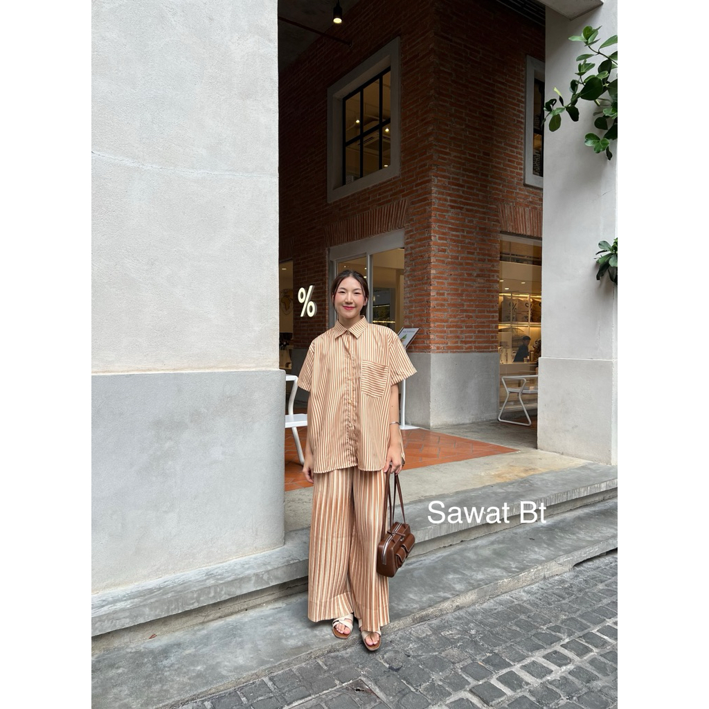 Sawt_bt Pants pleat set ลายทาง สินค้าใหม่พร้อมส่ง เซตกางเกงอัดพลีทลาย ...