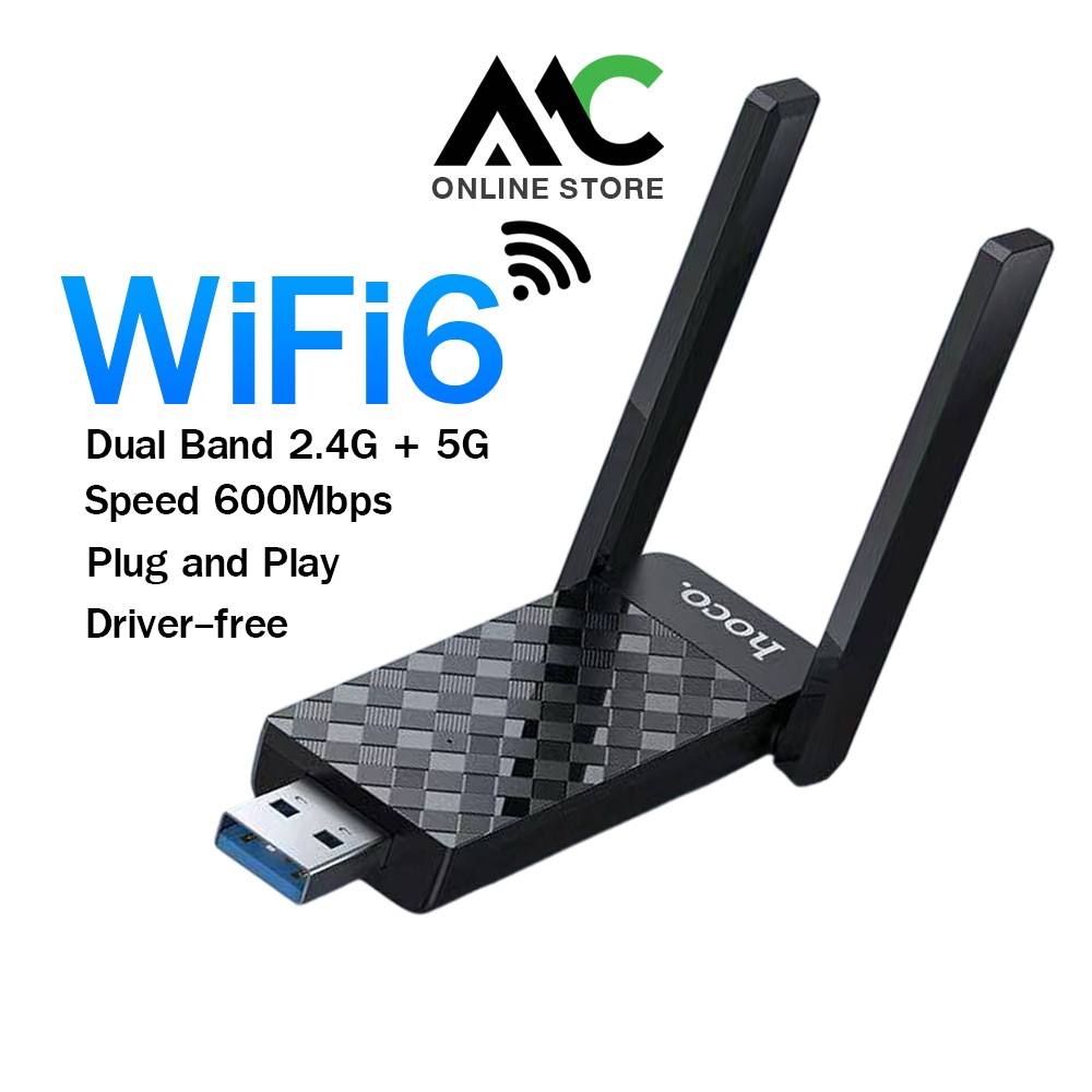 Hoco HI34 ตัวรับสัญญาณไวไฟ WiFi6 USB WiFi 5G/2.4G ความเร็ว 600Mbps Wireless USB Adapter | Shopee ...