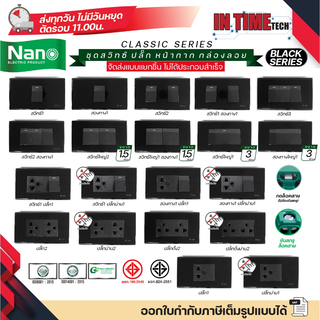 NANO ชุด สวิทซ์ ปลั๊ก หน้ากาก บล็อคลอย ไฟฟ้า สีดำ รุ่นใหม่ 2x4 จัดส่งแบบแยกชิ้น Classic Black ...