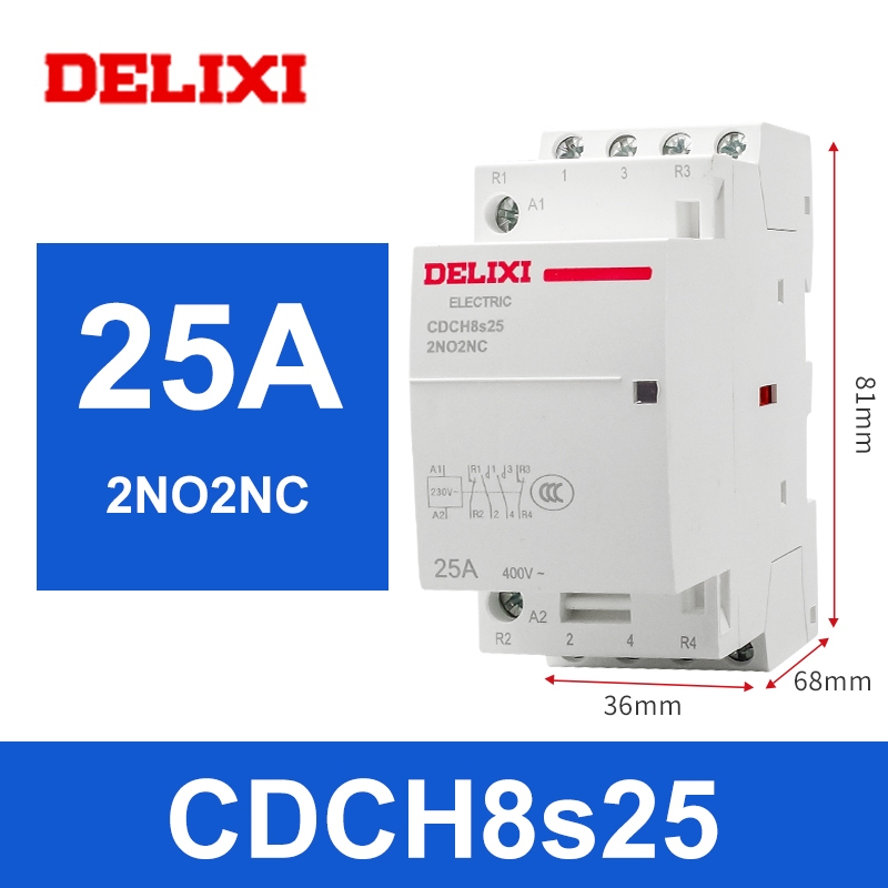 Delixi CDCH8s 25A 2NO 2NC คอนแทคเตอร์ไฟฟ้าแบบติดราง DIN สำหรับควบคุมวงจรไฟฟ้าอเนกประสงค์ภายใน ...