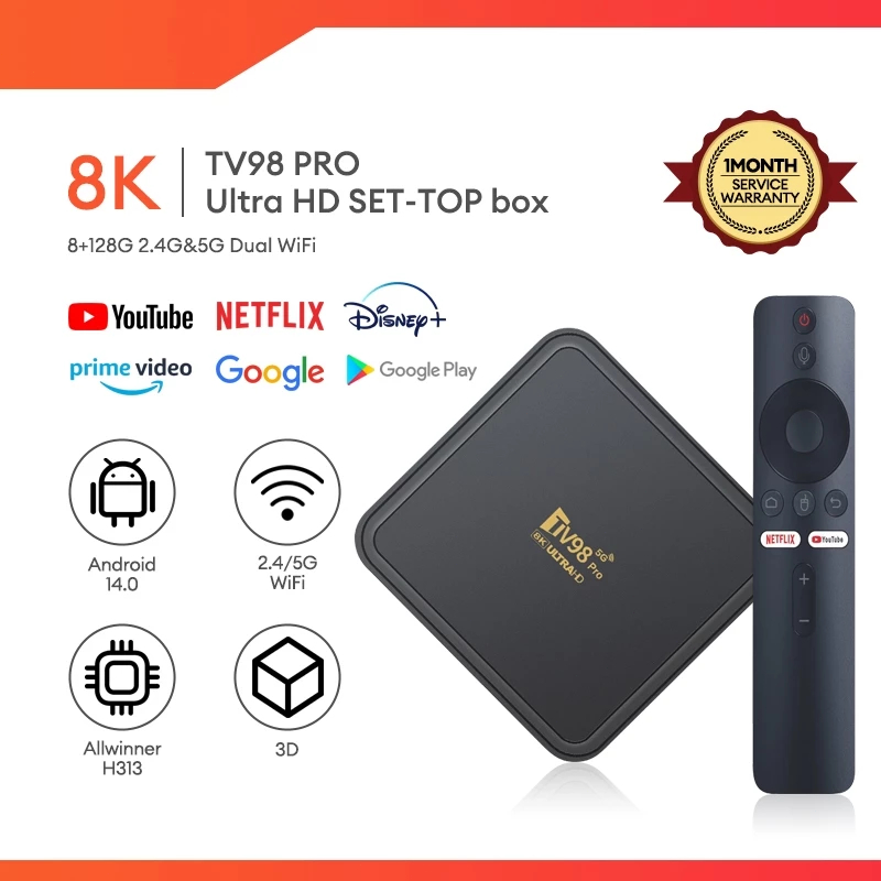 TV98 Pro 8K HD LED Digital Display Android 14 TV Box 8+128GB Dual WiFi ...