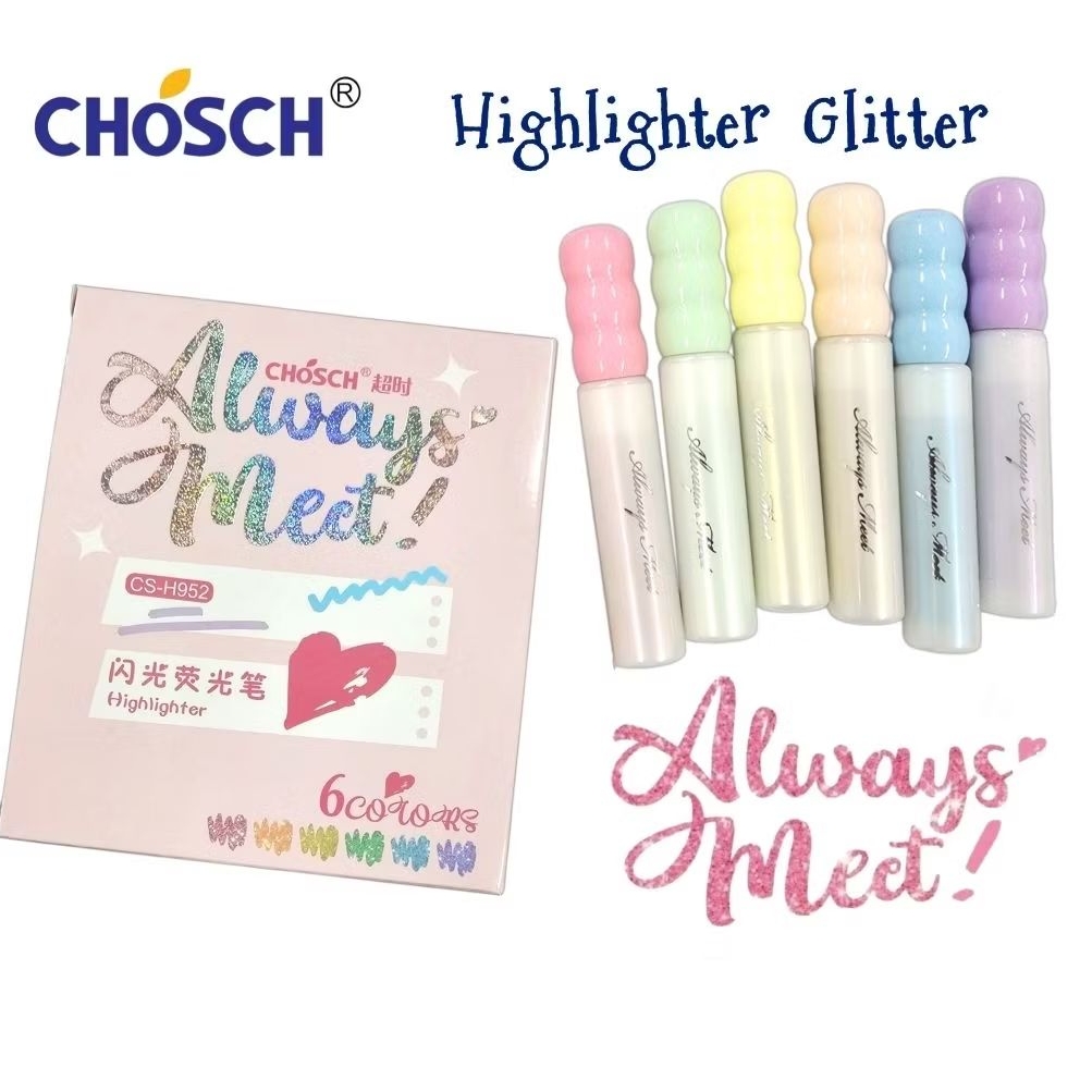 Chosch ชุดปากกาไฮไลท์ กากเพชร 6 สี Highlighter Glitter รุ่น CS-H952 ปาก ...