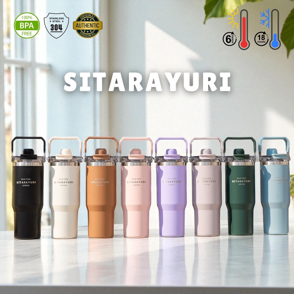 SITARAYURI แก้วน้ำสแตนเลส เปิดดื่ม 3 แบบในฝาเดียว เก็บอุณหภูมิ เย็น & ร้อน SUS304 ขนาด 900ml ...